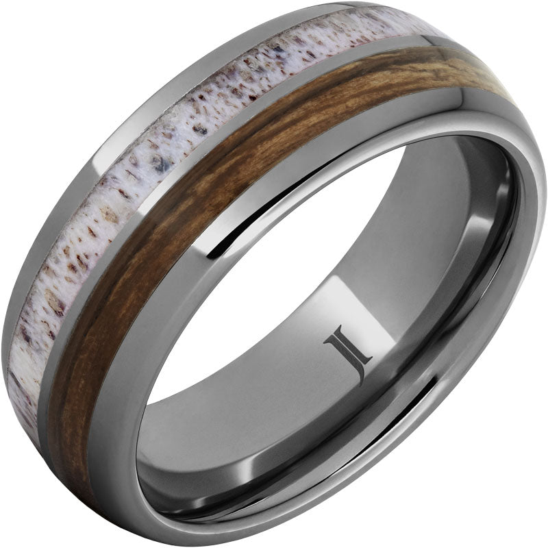 Barrel Aged™ Rugged Tungsten™ Ring with Bourbon Barrel Wood and Antler ...